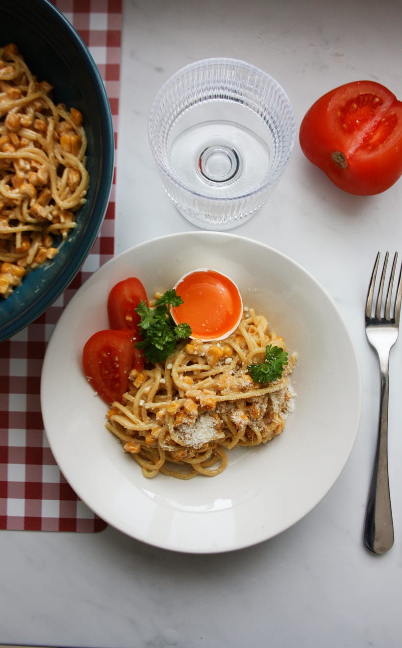 Majscarbonara är billig mat som ä... | Madame Edith | Allt om Mat