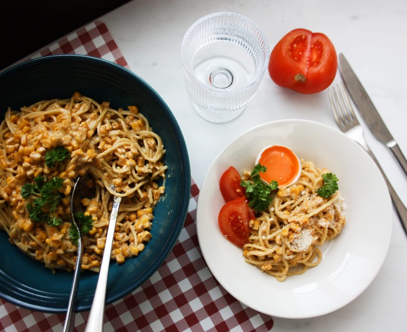 Majscarbonara är billig mat som ä... | Madame Edith | Allt om Mat