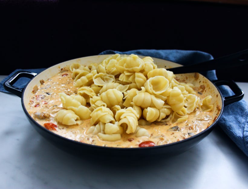 Krämig kebabpasta med kycklingkebab | Madame Edith | Allt om Mat